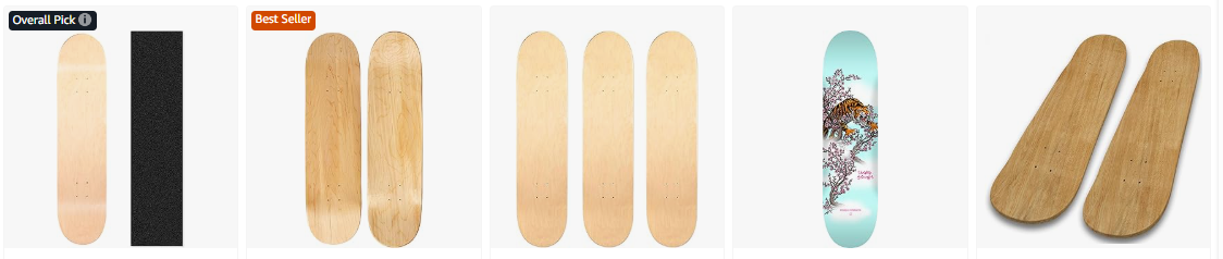 Skateboard Deck size chart